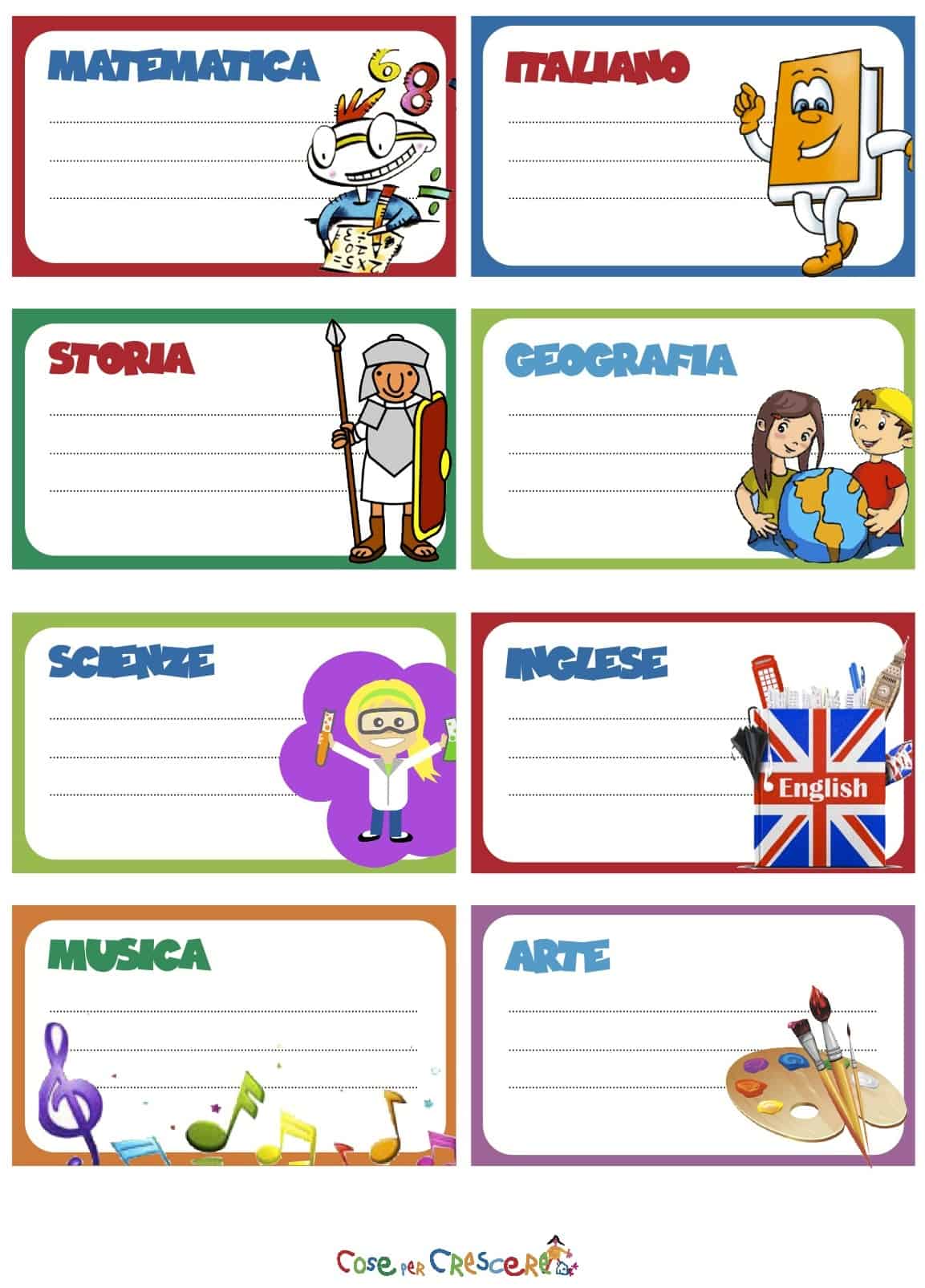 Etichette da stampare per la scuola primaria, gratis