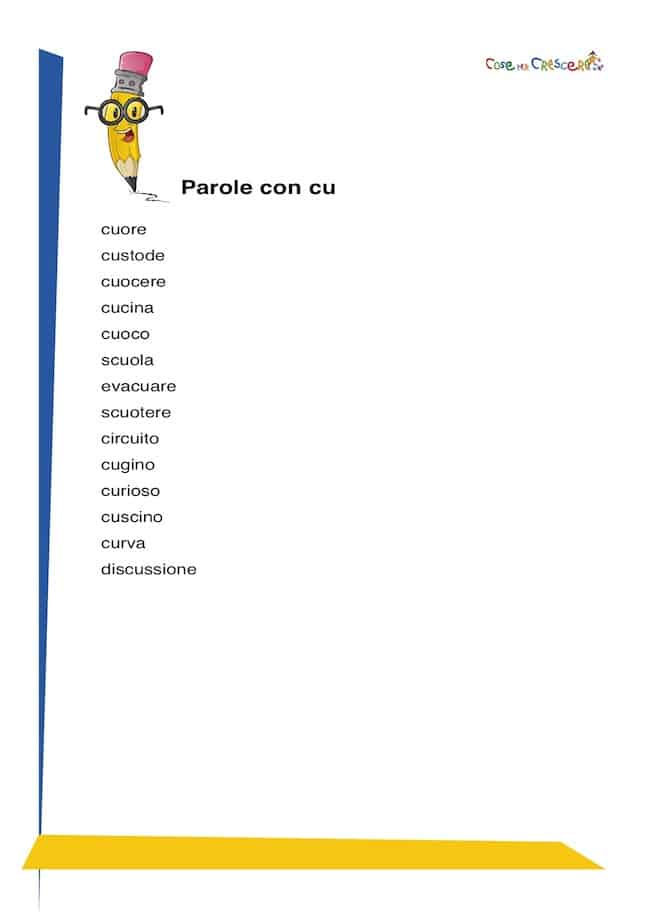 Parole con CU: elenco per la scuola primaria e dettato da stampare