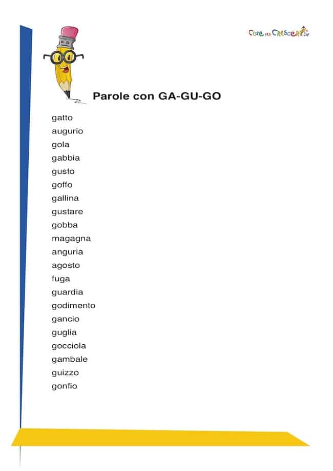 Parole con GA GU GO per scuola primaria: Dettati ed esercizi