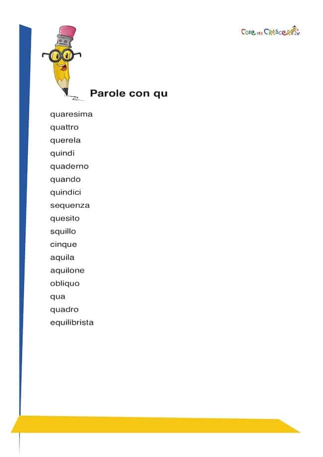Parole con QU: elenco di parole, la regola e un dettato da stampare