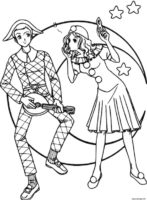 Disegno di Arlechhino e Colombina da stampare gratis e da colorare