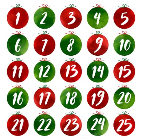 Numeri per calendario di Natale da stampare gratis per bambini