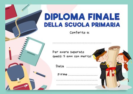Diploma 5 Elementare da stampare per la fine dell'anno scolastico
