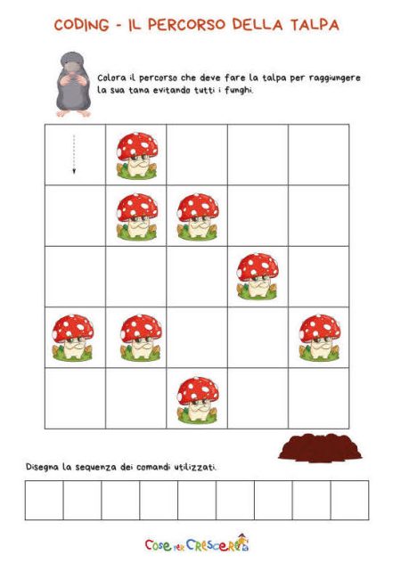 Il percorso della talpa: scheda di coding autunno da stampare