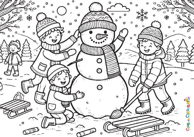 Disegno sull'inverno da colorare per bambini - da stampare gratis
